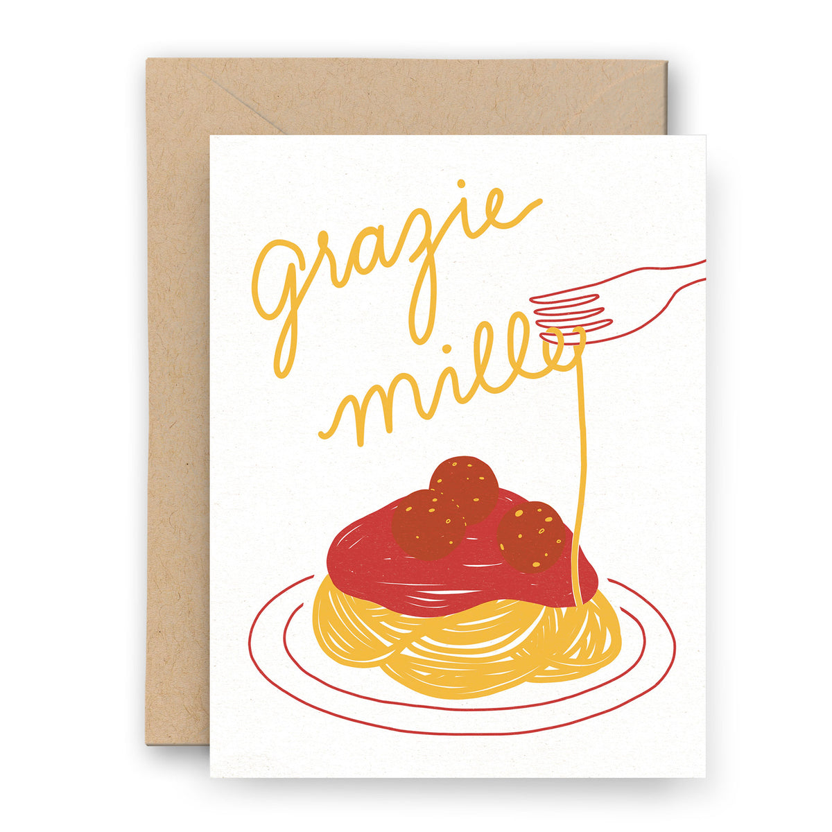 Grazie Mille Spaghetti Letterpress Card – Finch and Flourish